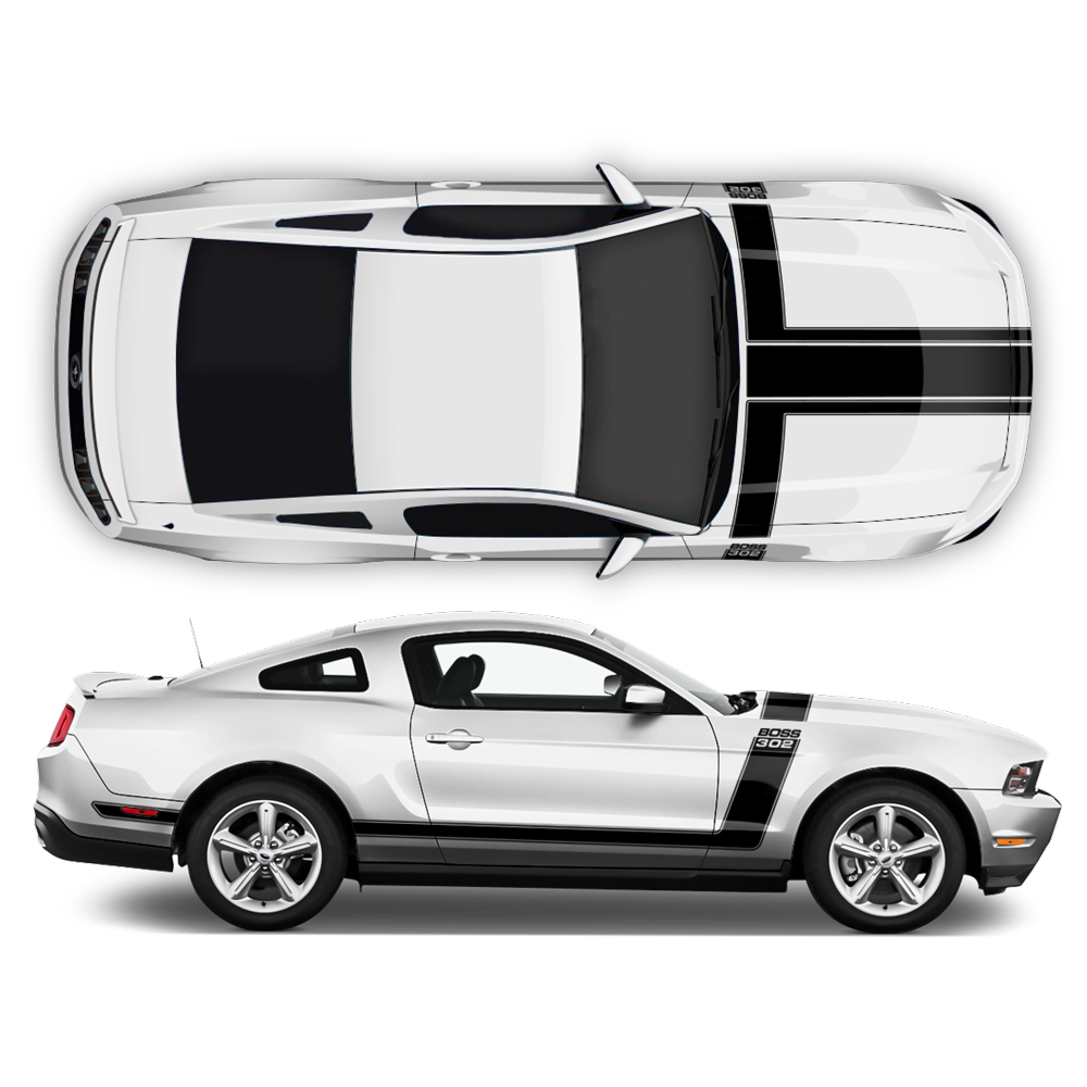 ford boss 302 decals for hood fenders, rocker panels, rear bumpers