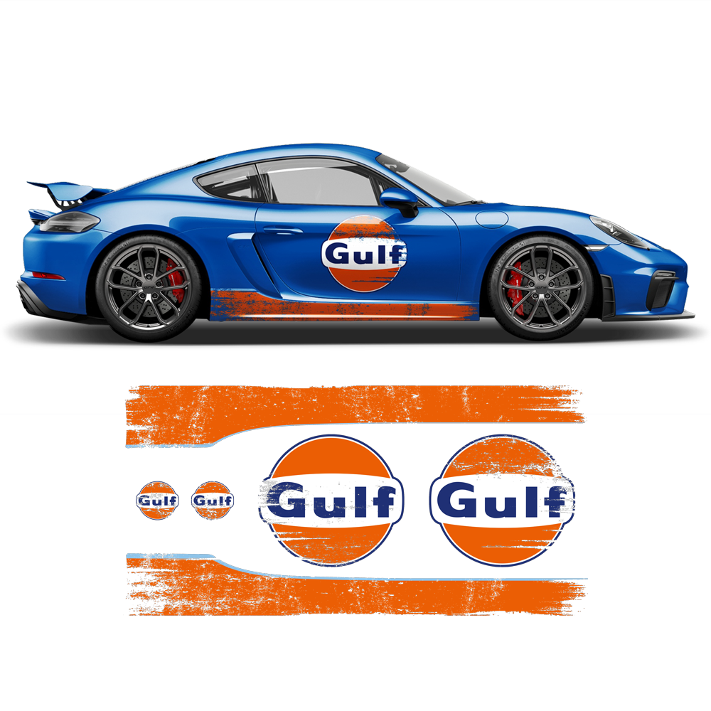 GULF Le Mans Scratched RACING STRIPES Set and logos, Cayman / Boxster